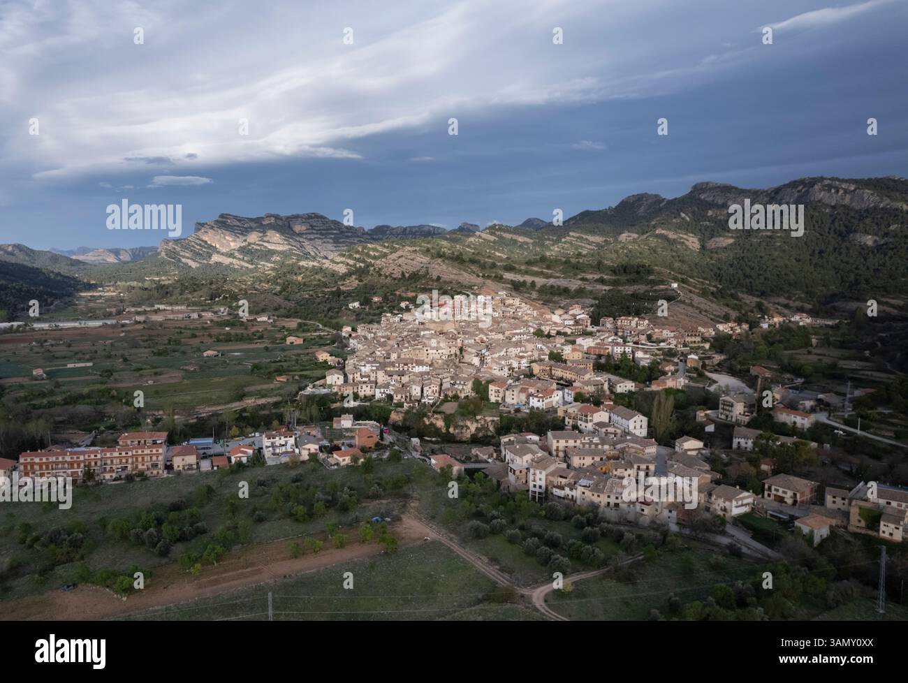 Aerial view of Beceite, Teruel, Matarranya comarca, Spain Stock Photo ...