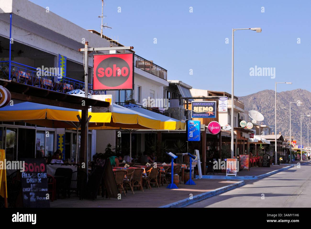 bar street in Kardamena, Kos island, Dodecanese Islands,Greece Stock ...