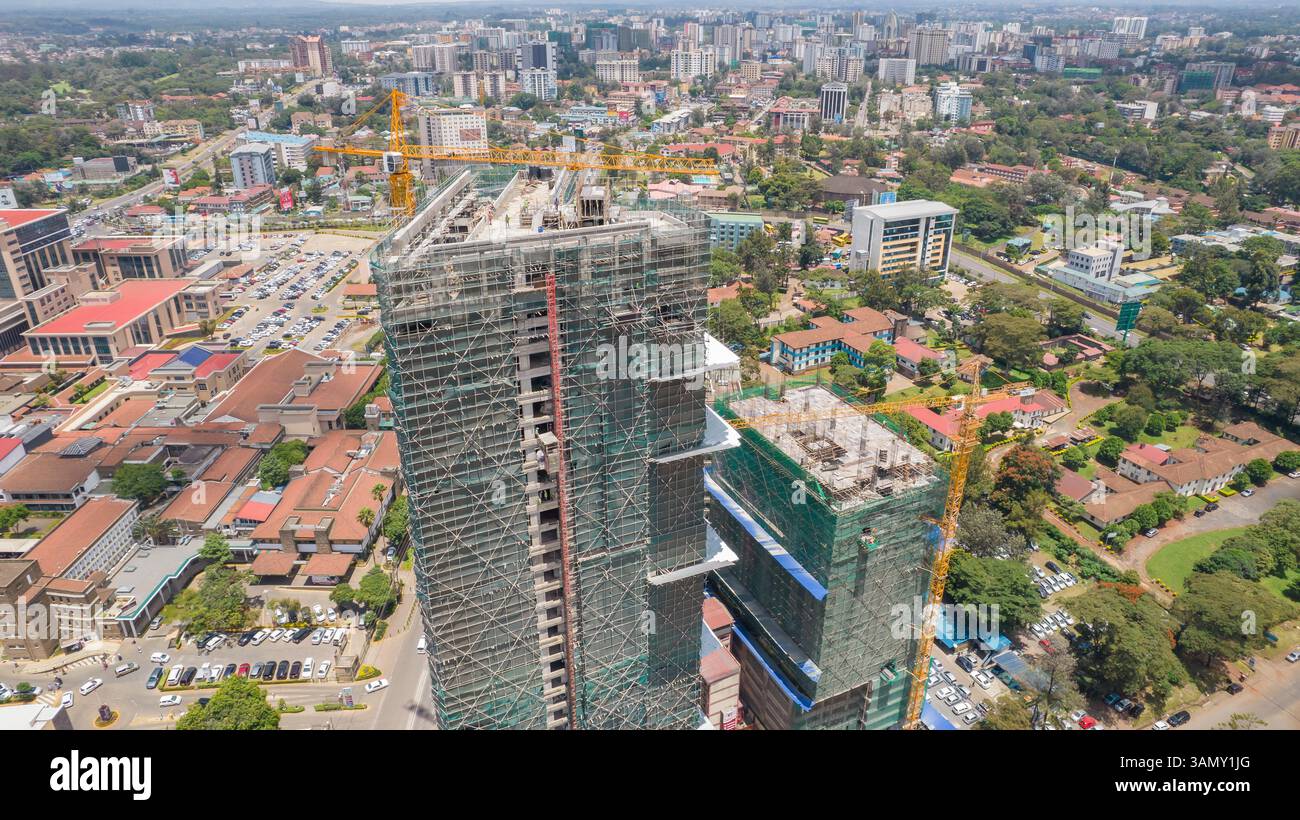 Aerial view of construction site with skyscrapers and cranes in downtown Nairobi, Kenya Stock ...