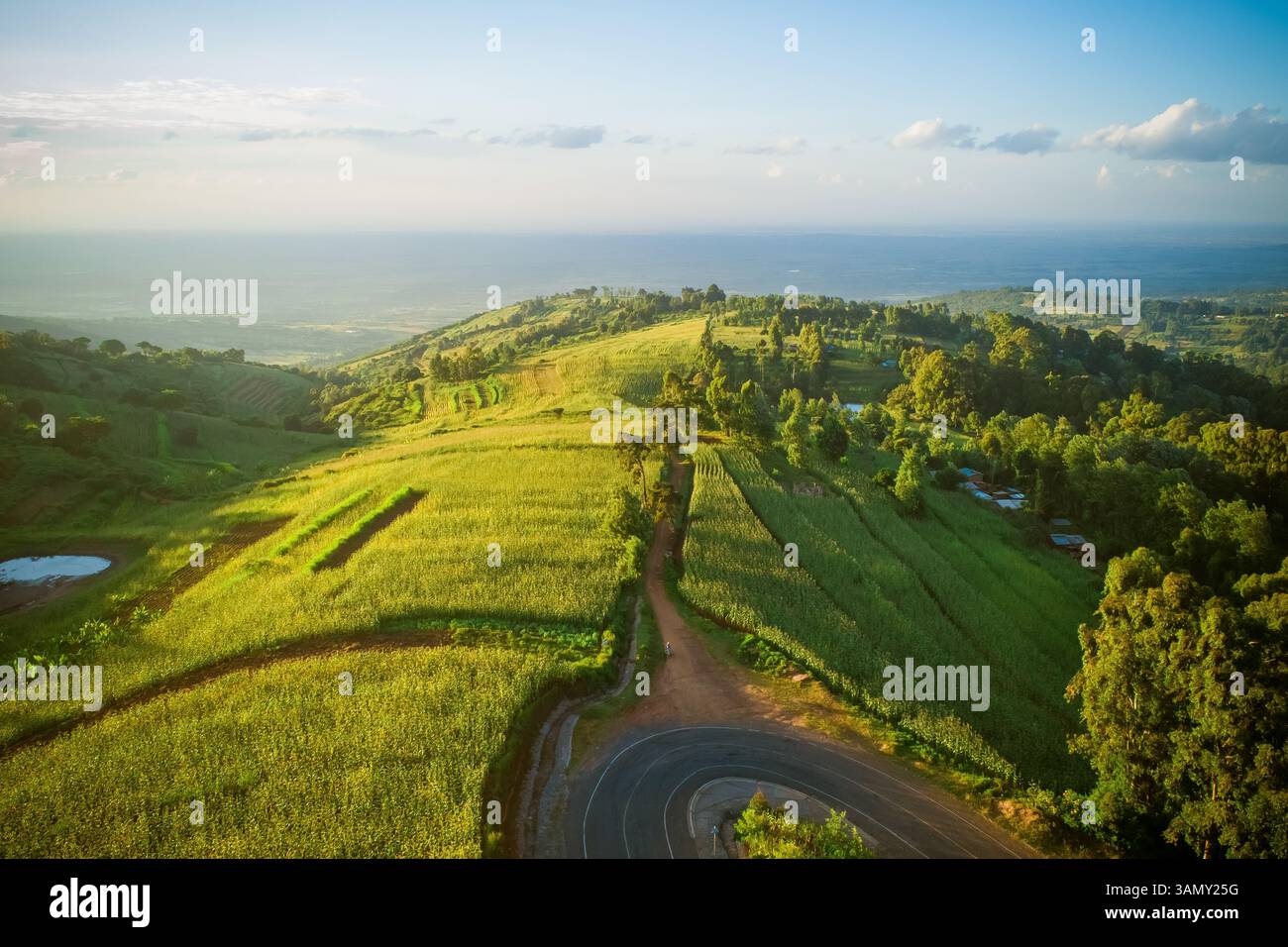 Aerial view of the farms on Mua Hills in Machakos County, Kenya. The ...