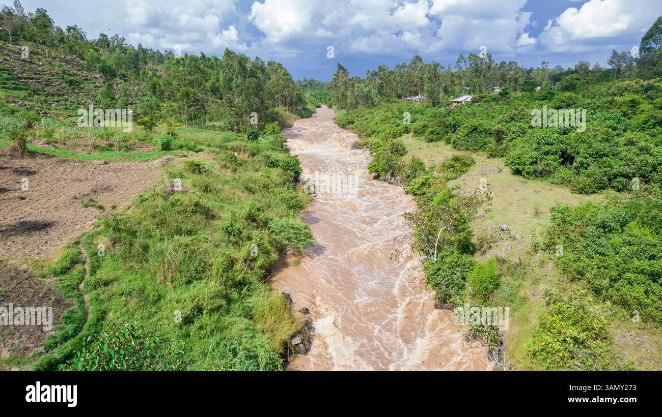 Aerial view of the lush and serene River Yala flowing through the ...
