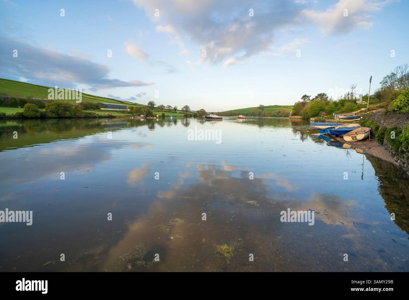 Serene waterfront birds shore hills hi-res stock photography and images ...