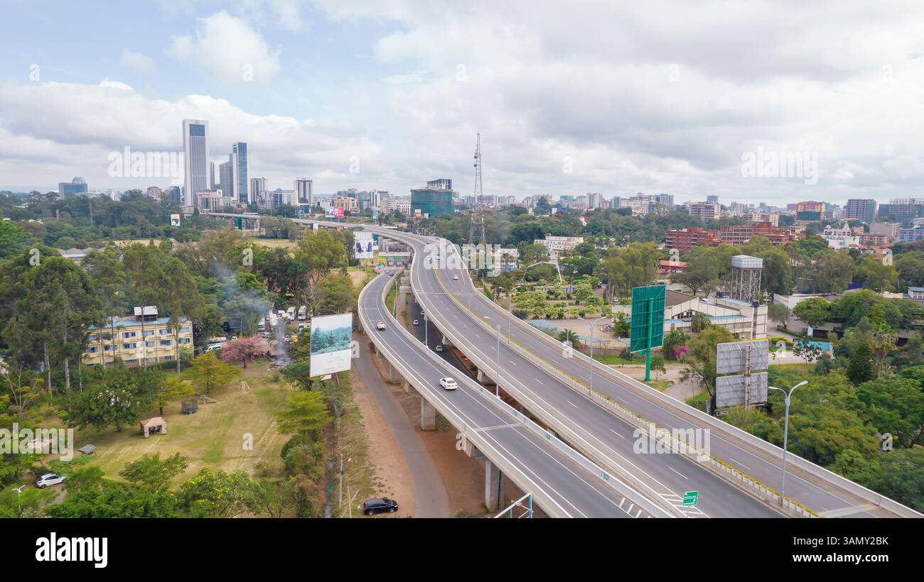Aerial view of empty modern expressway in Nairobi, Kenya Stock Photo ...