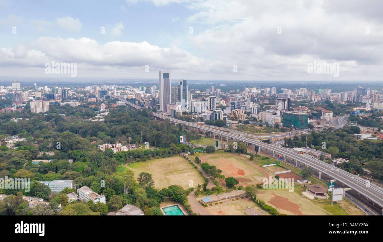 Aerial view of Nairobi city with high-rise skyscrapers and residential ...