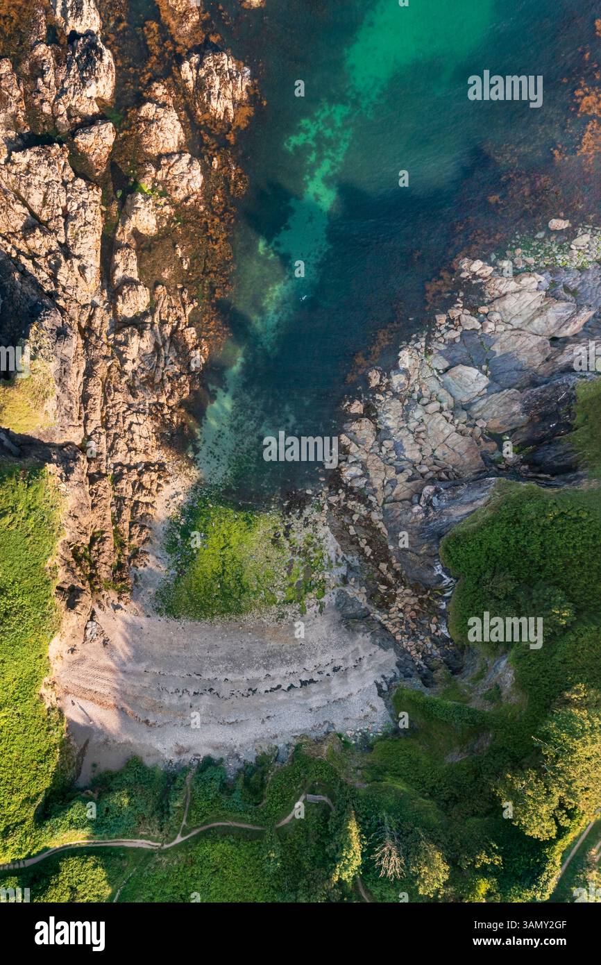 Aerial view of combe haven beach with a swimmer, fowey, england Stock ...