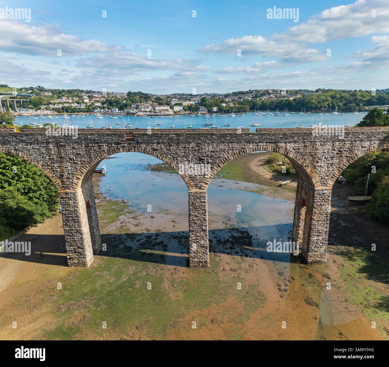 Aerial view of Coombe Viaduct, Tamar Bridge and the Royal Albert Bridge ...