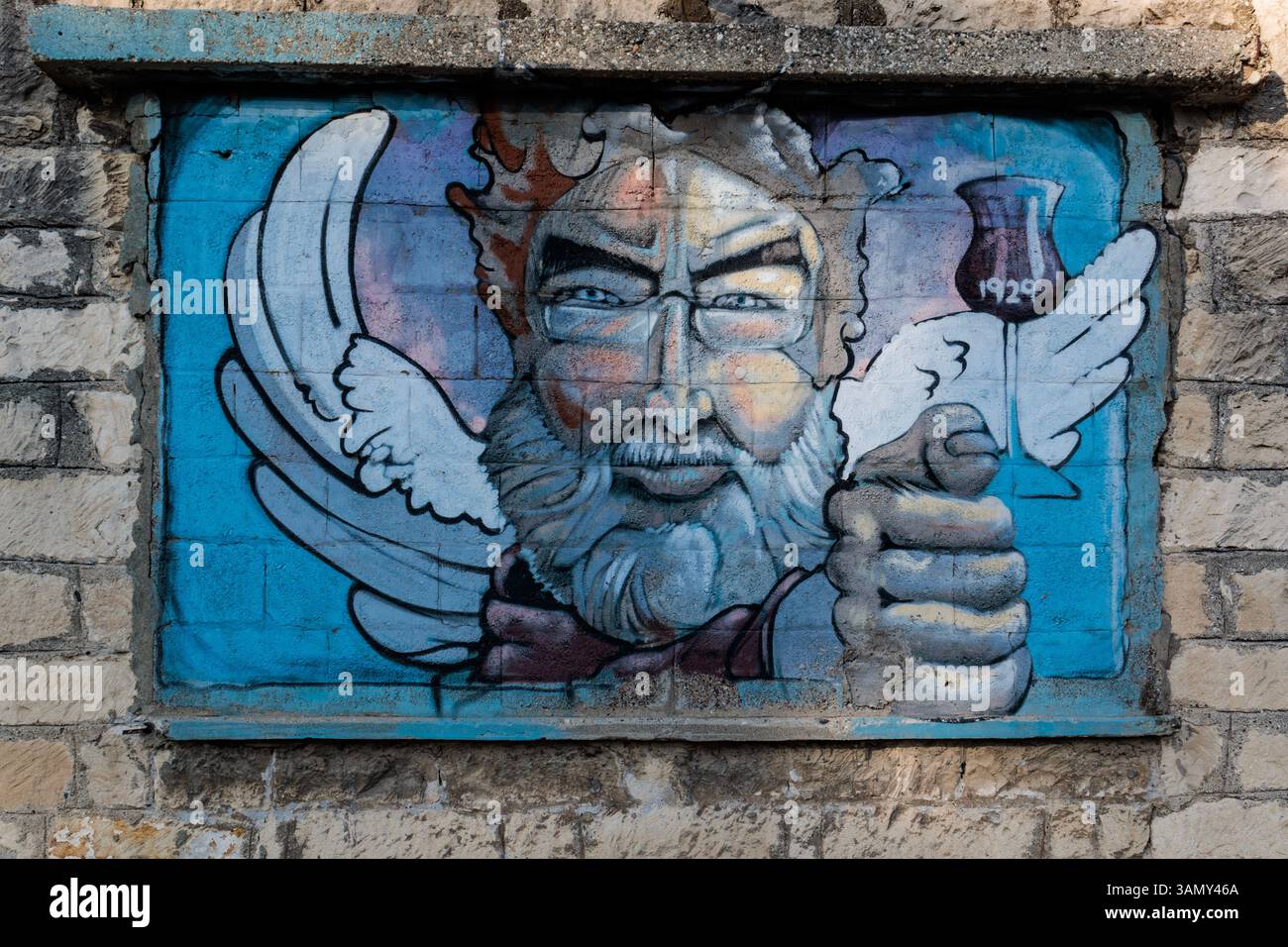 Limassol, Republic of Cyprus: Street art depicting a god-line being ...