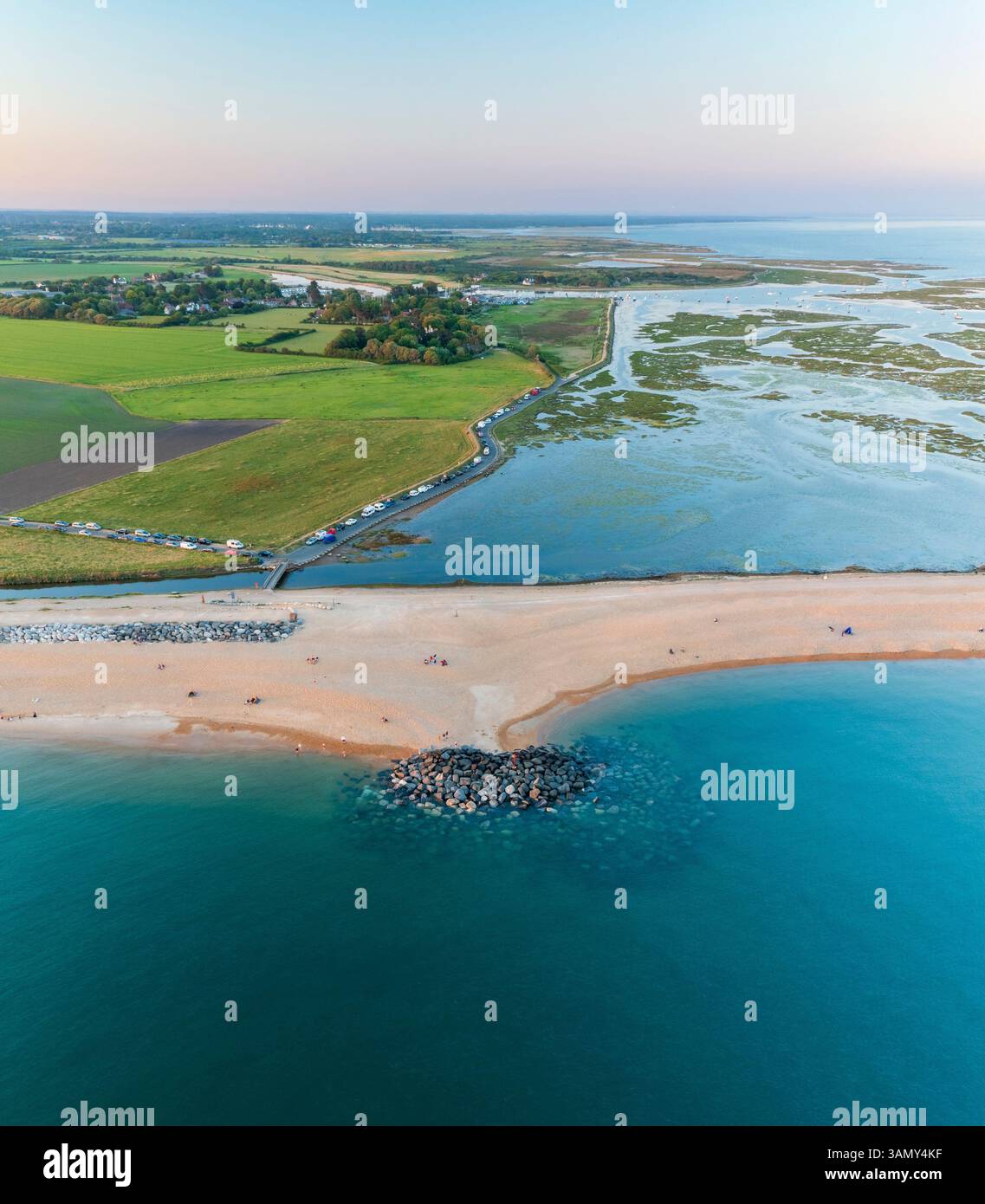 Aerial view of Hurst spit beach and sea defences, Milford On Sea ...
