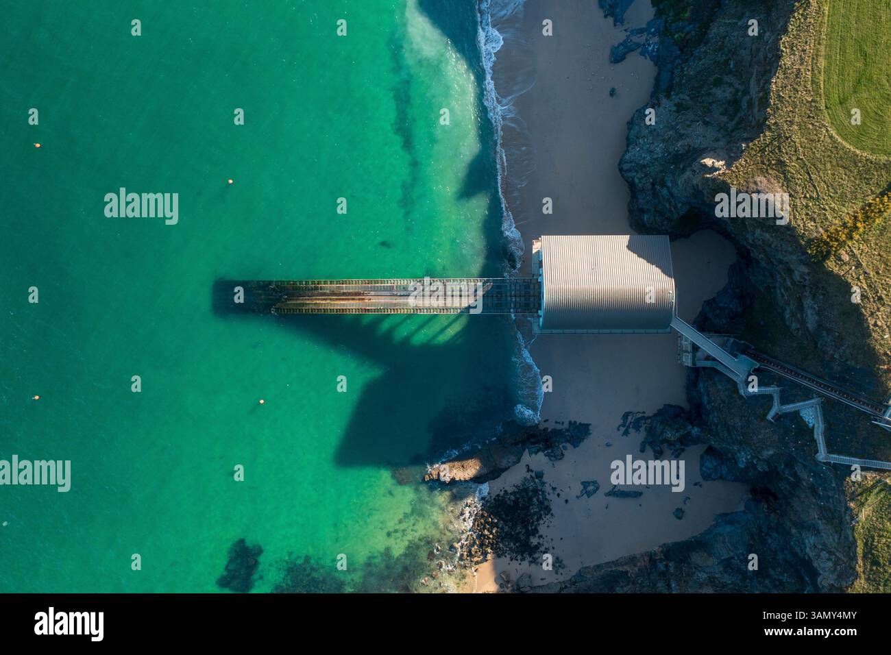 Aerial view of Padstow lifeboat station, topdown shot, Trevose ...