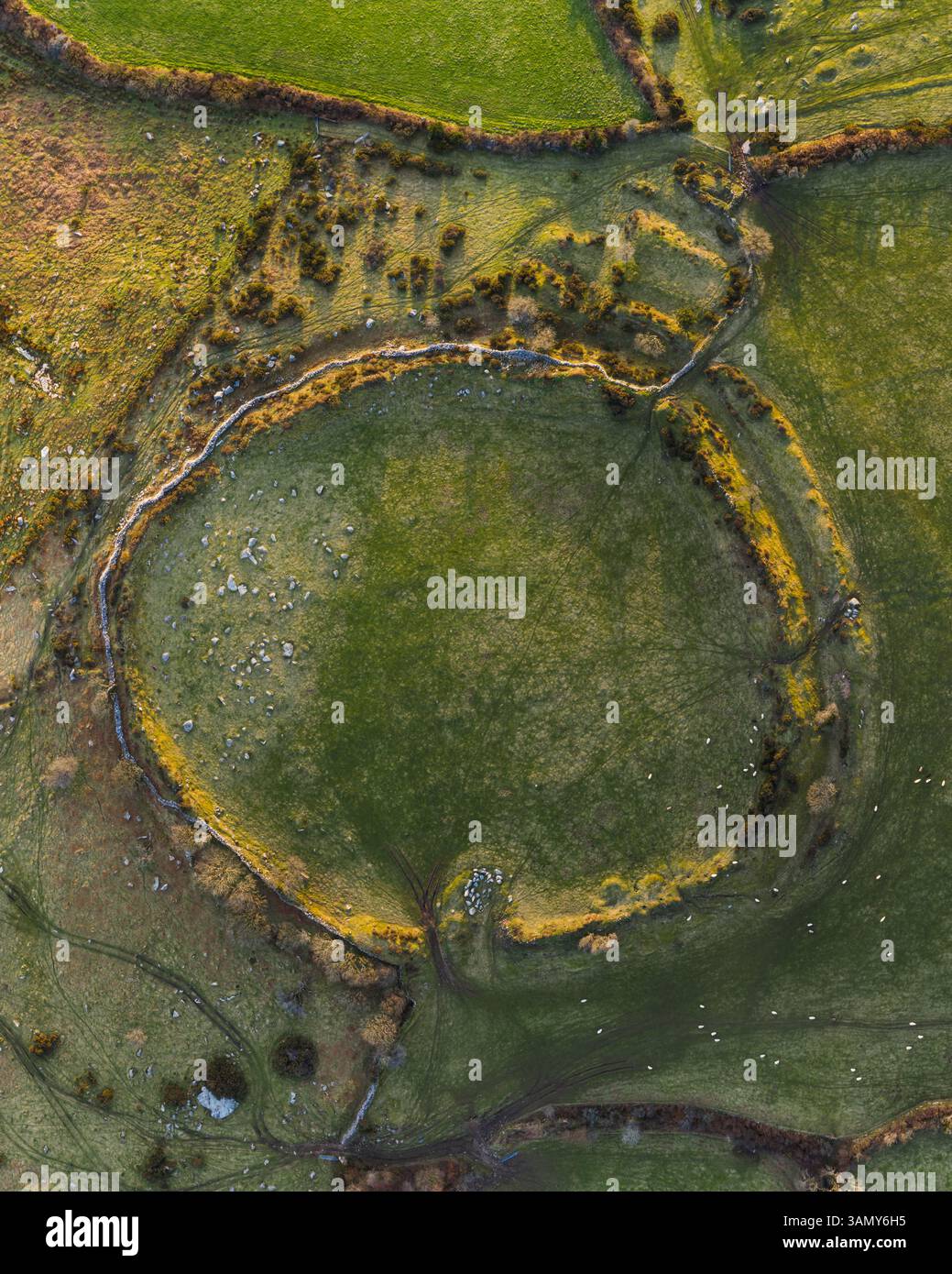 Aerial view of Bury Castle, Iron age hill fort, Cardinham, Cornwall ...