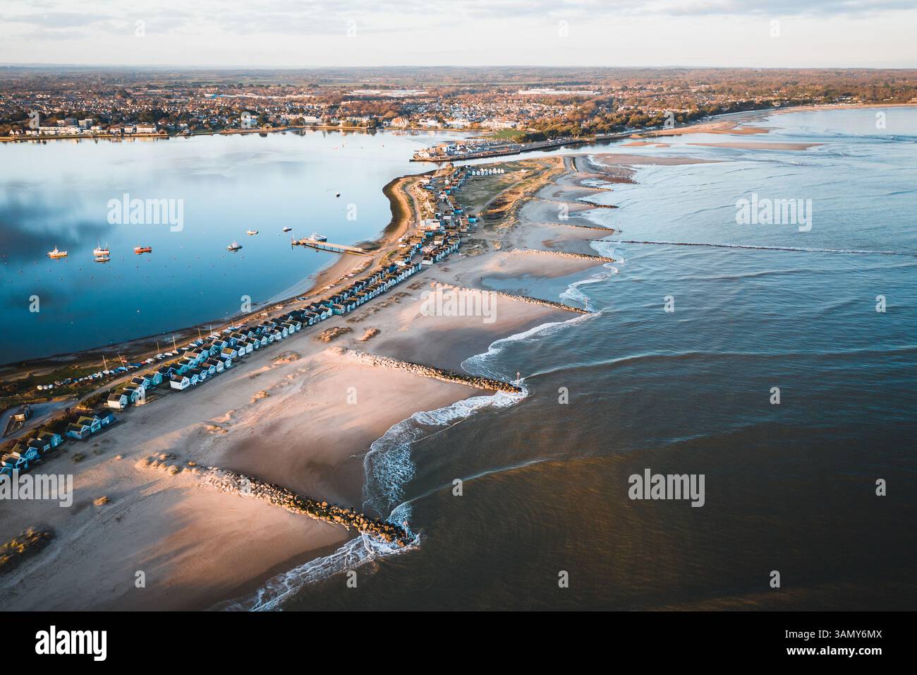 Aerial view of houses on a sandbank in Southbourne, Bournemouth, UK ...