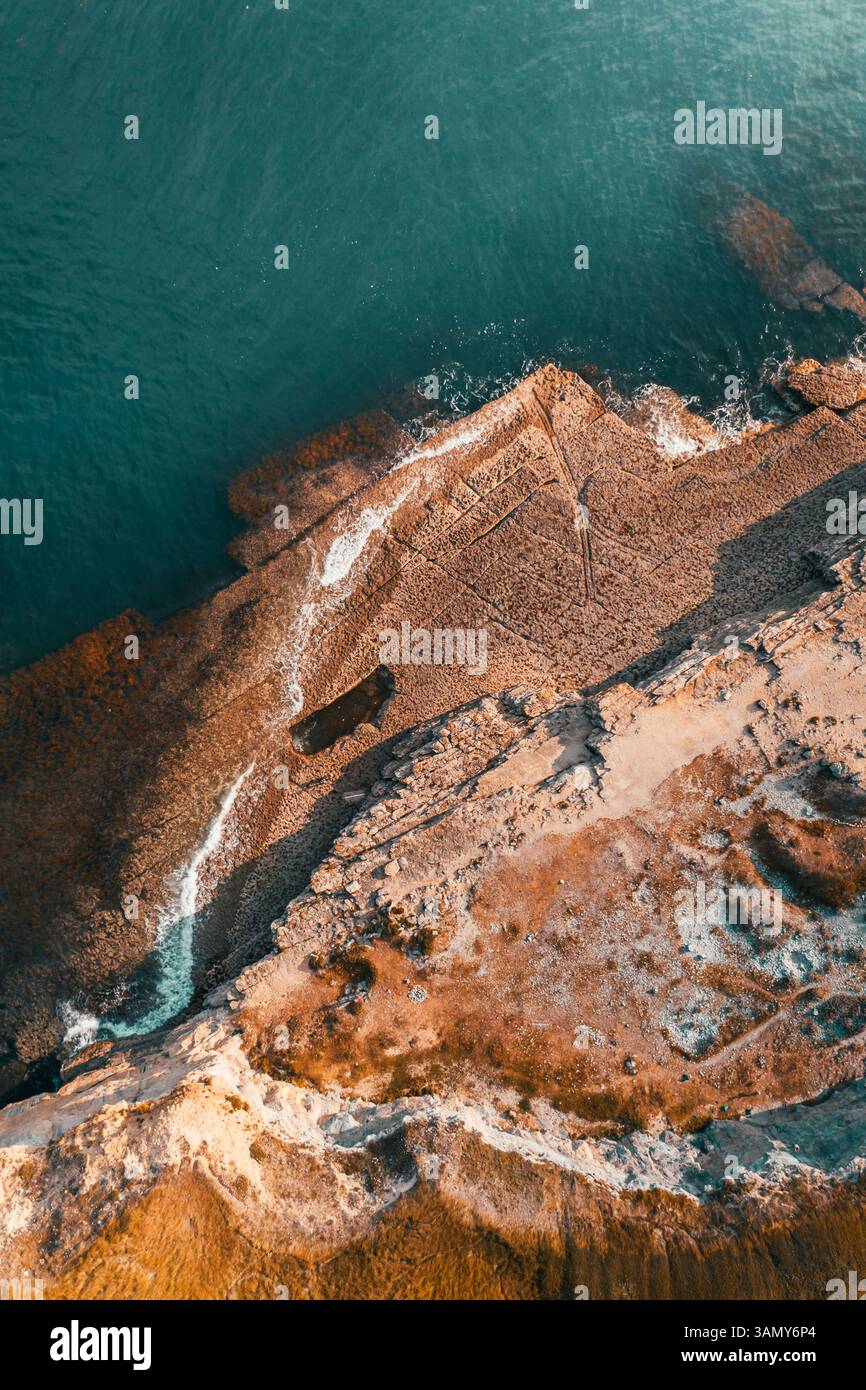 Aerial view of Dancing Ledge, sea pool , rock climbing, National Trust ...