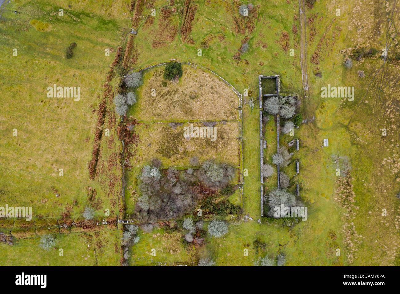 Aerial view of disused buildings of a china clay pit, Glynn, Bodmin ...