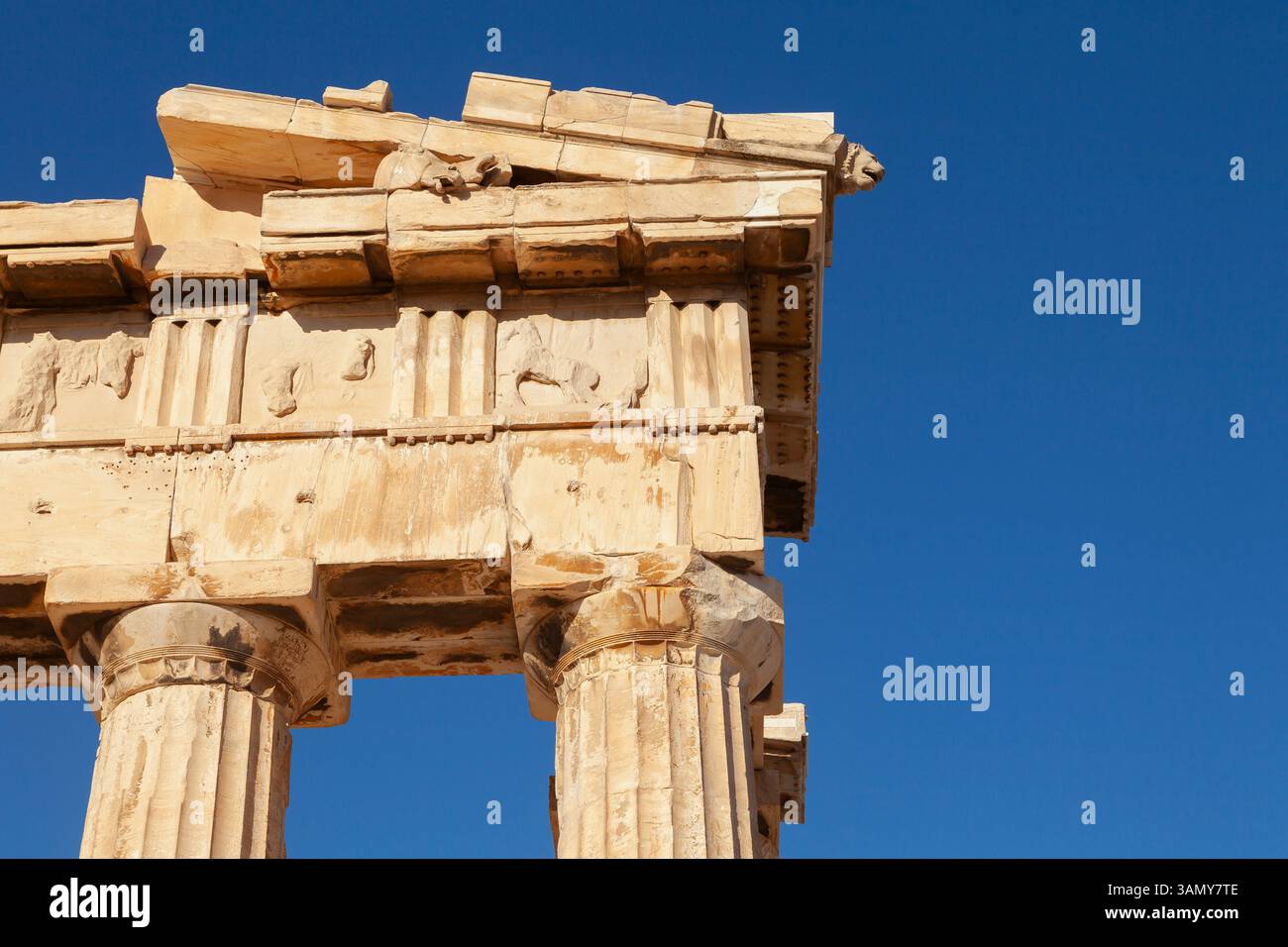 Close-up of the pediment of the Parthenon on the Acropolis of Athens ...