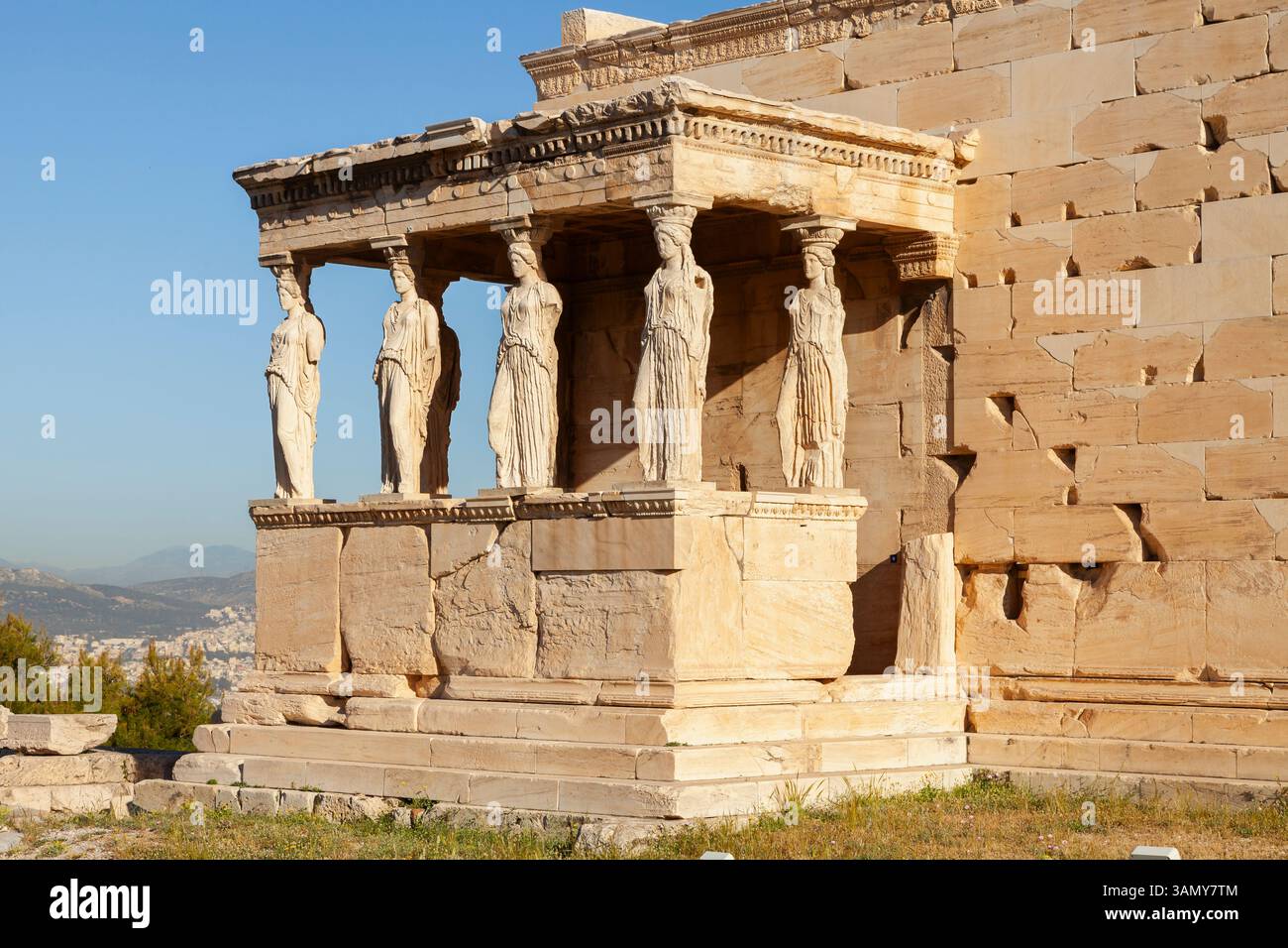 The Caryatids, in the Greek temple of Erechtheion, on the Acropolis of ...