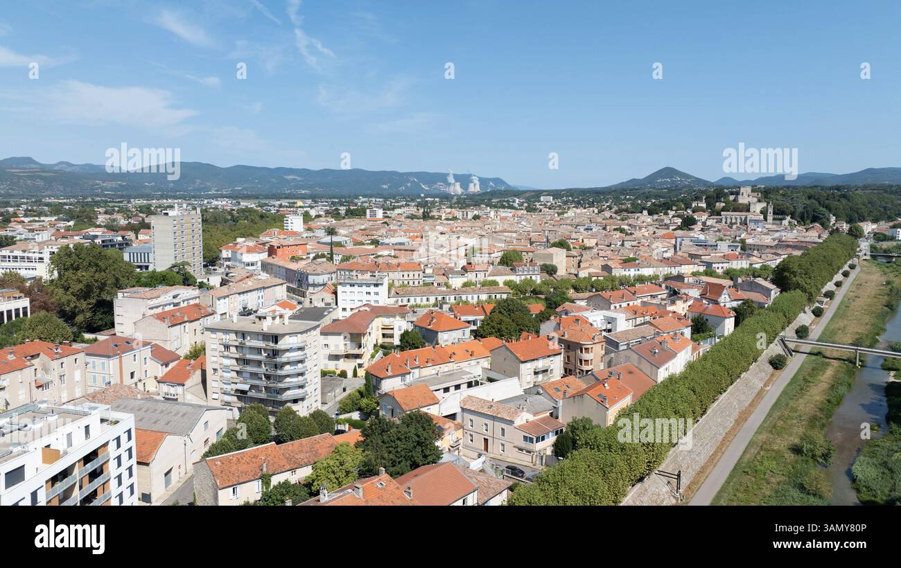 Aerial view of the town of Montélimar (south-eastern France) and the ...