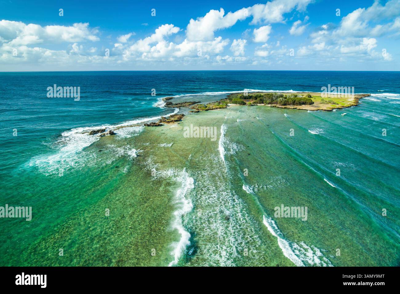 Aerial view of where waves collide, Hawaii, United States Stock Photo ...