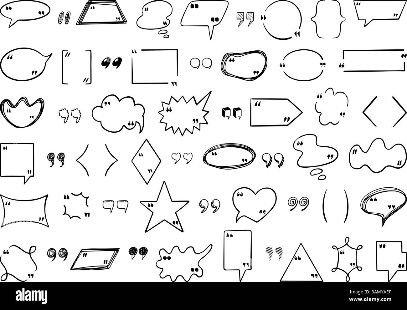 Doodle quotation frames design. Hand drawn speech bubbles, punctuation ...