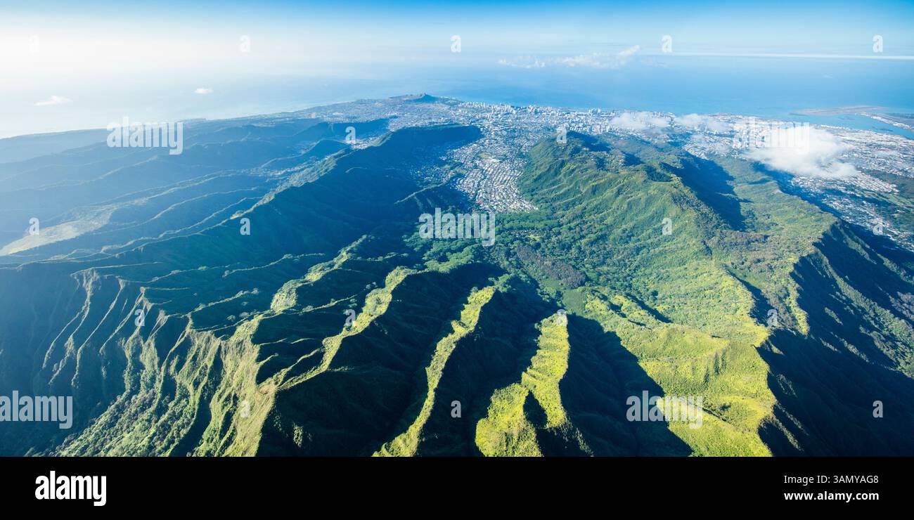 Aerial view of Pali Mountains High Altitude, Hawaii, United States ...