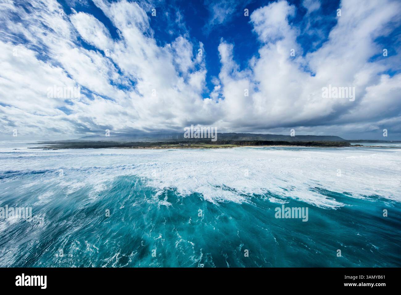 Aerial view of Marconi Break with azure ocean and picturesque shoreline ...