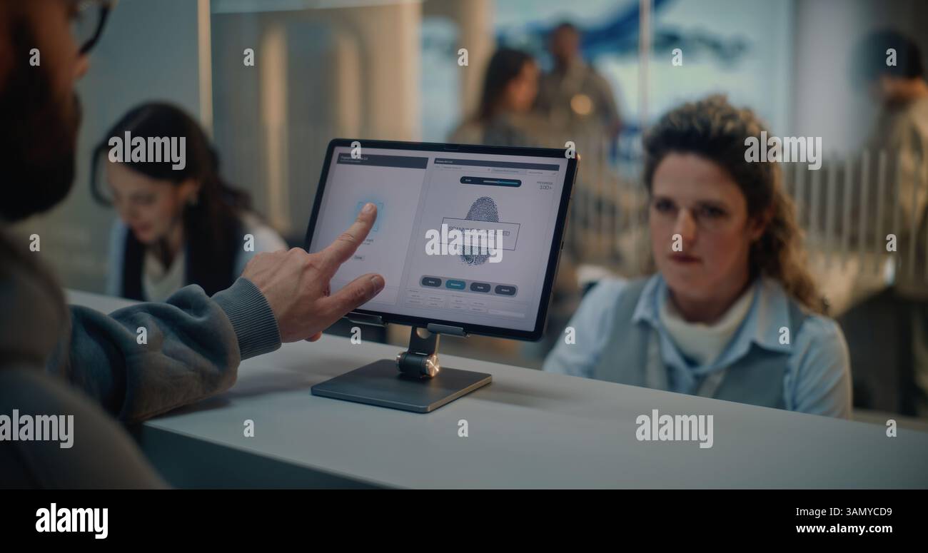 Airport Check-in Counter: Female Airline Agent Checks Passenger ...