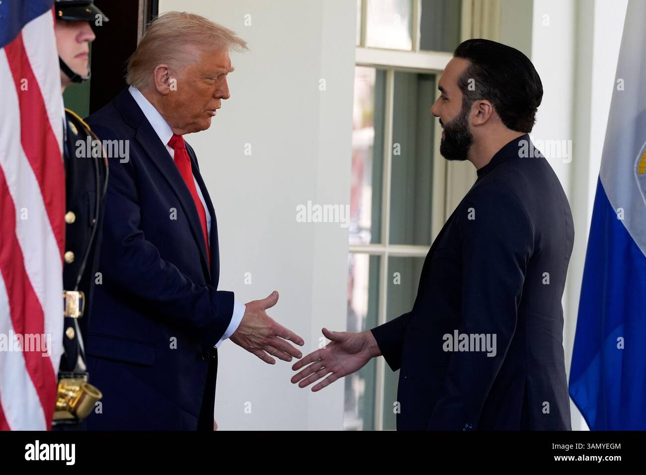President Donald Trump greets El Salvador's President Nayib Bukele as ...