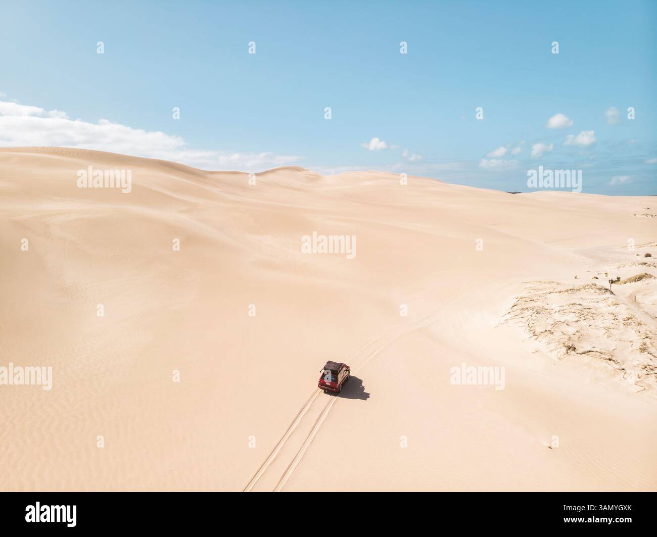 Aerial view of a car driving on sand dunes in Port Lincoln National ...