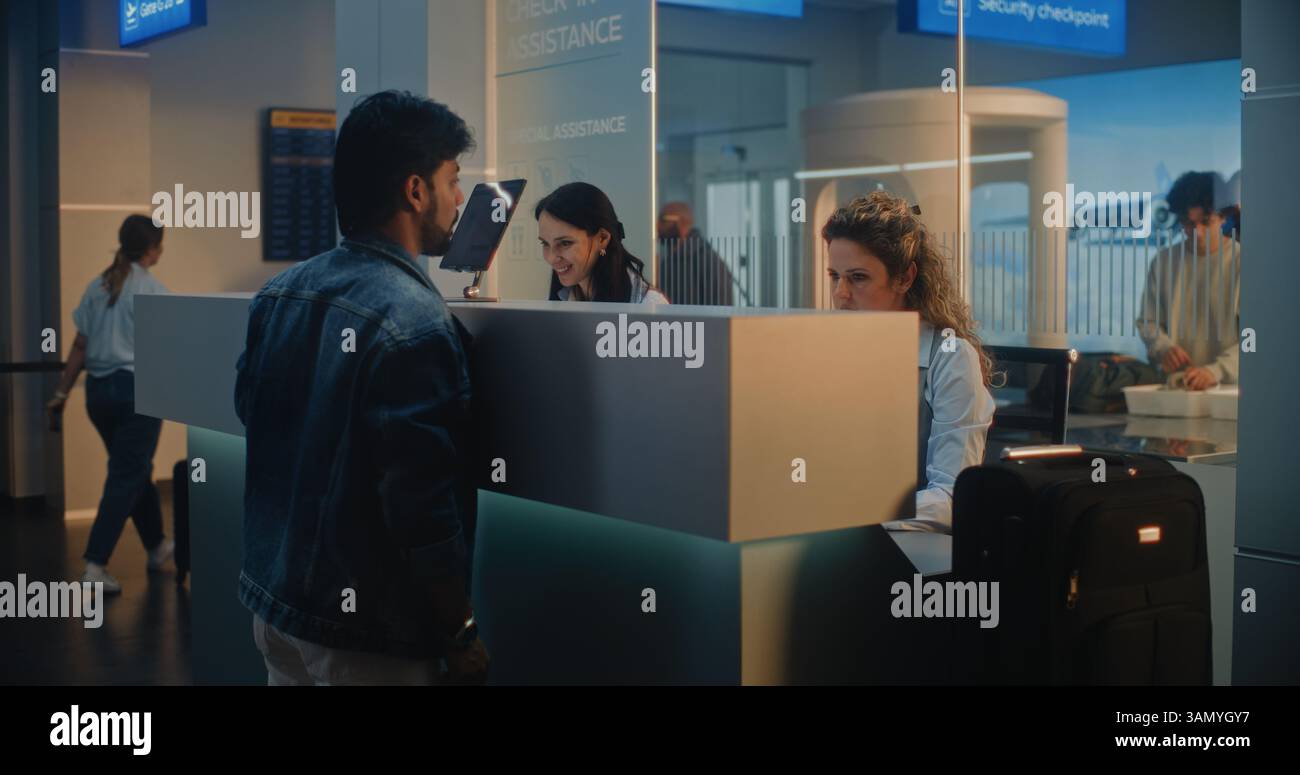 Indian Man Giving Passport and Ticket at Check-in Counter, Placing ...
