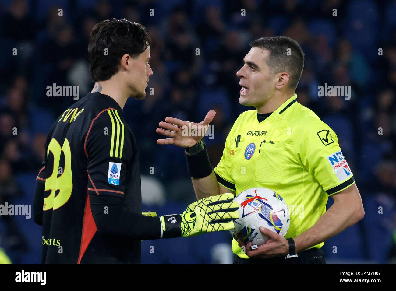 Rome, Italy. 13th Apr, 2025. Rome, Italy, April 13, 2025. Mile Svilar ...