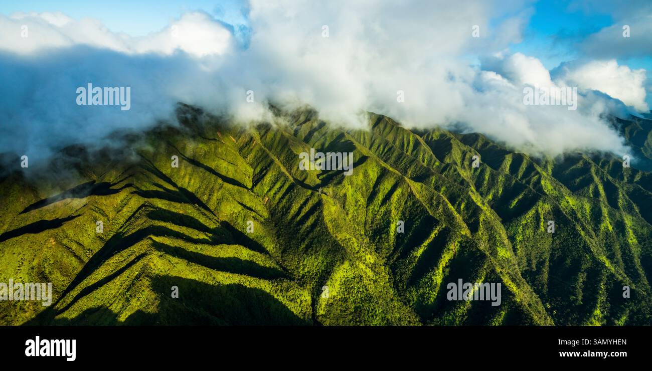 Aerial view of Koolau Mountain Ridges, Hawaii, United States Stock ...