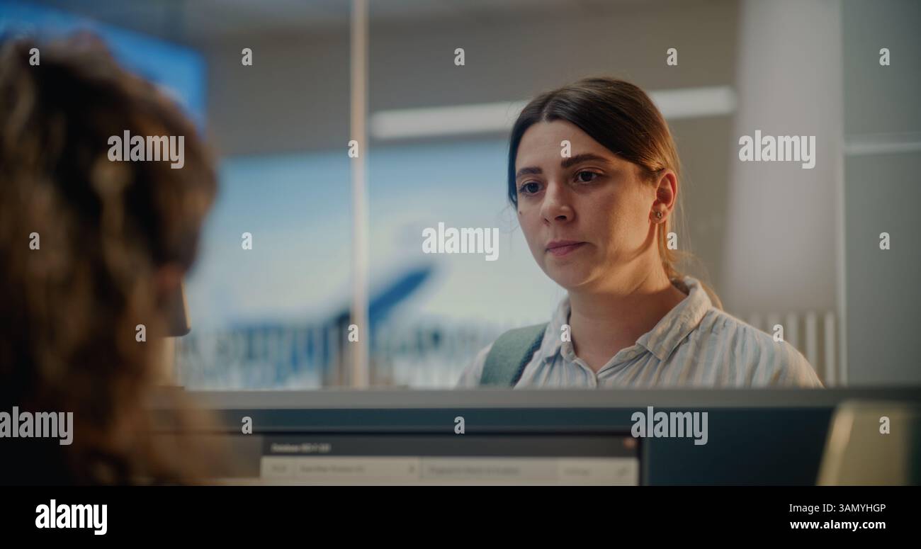 Close Up of Woman Waiting for Passport Control at Airport Check-in ...