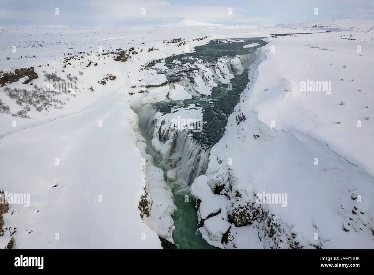 Aerial view of Gullfoss waterfall with Olfusa river, Iceland Stock ...