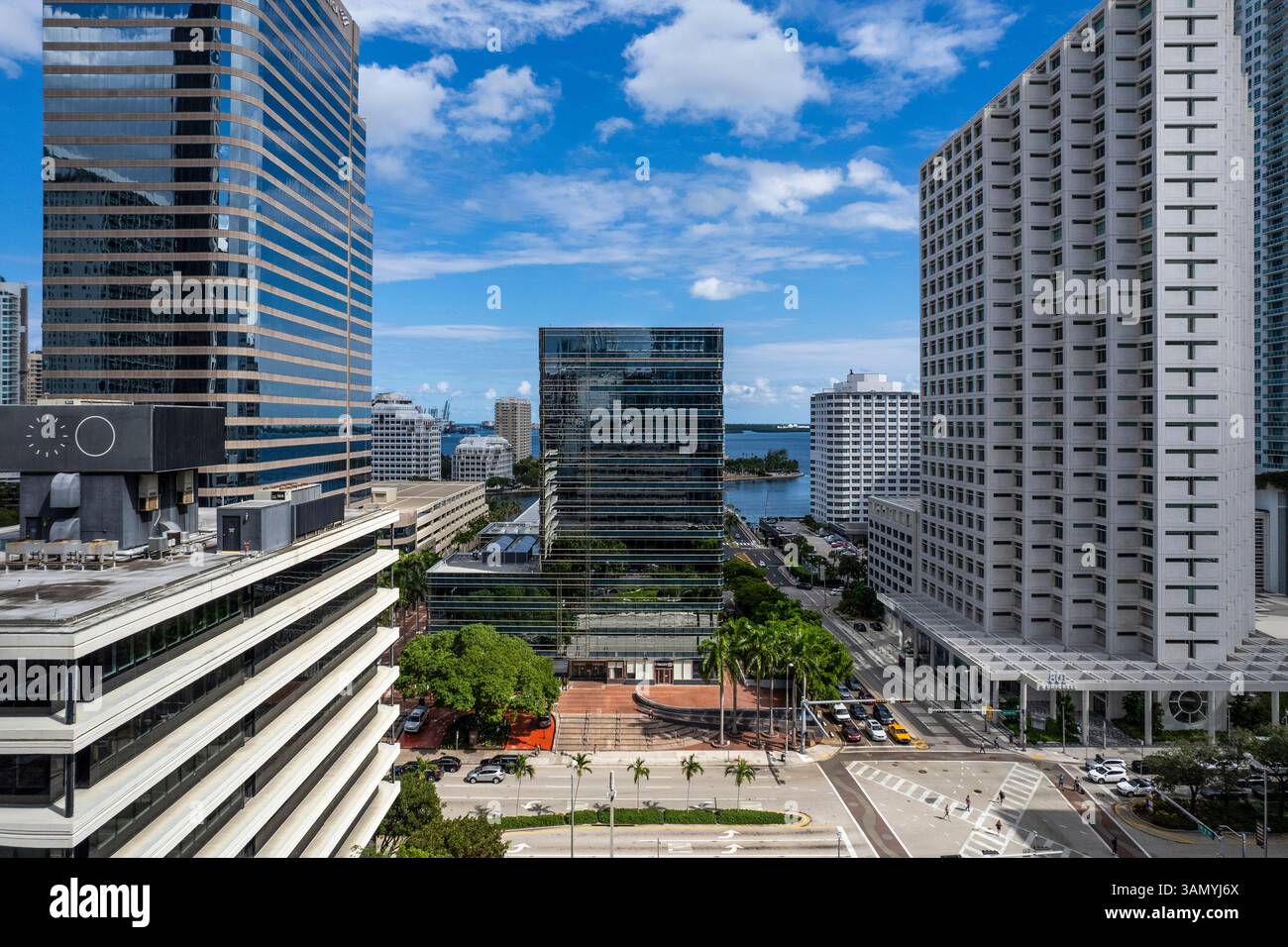 Aerial view of beautiful Brickell with modern skyscrapers and bustling ...