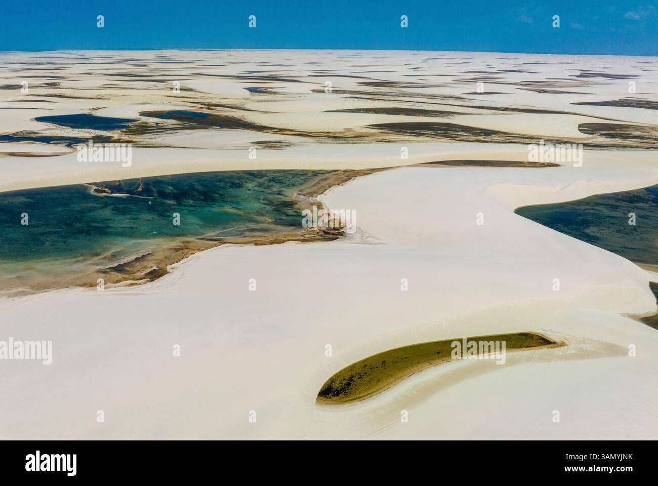 Aerial view of stunning lencois maranhenses with beautiful dunes and ...