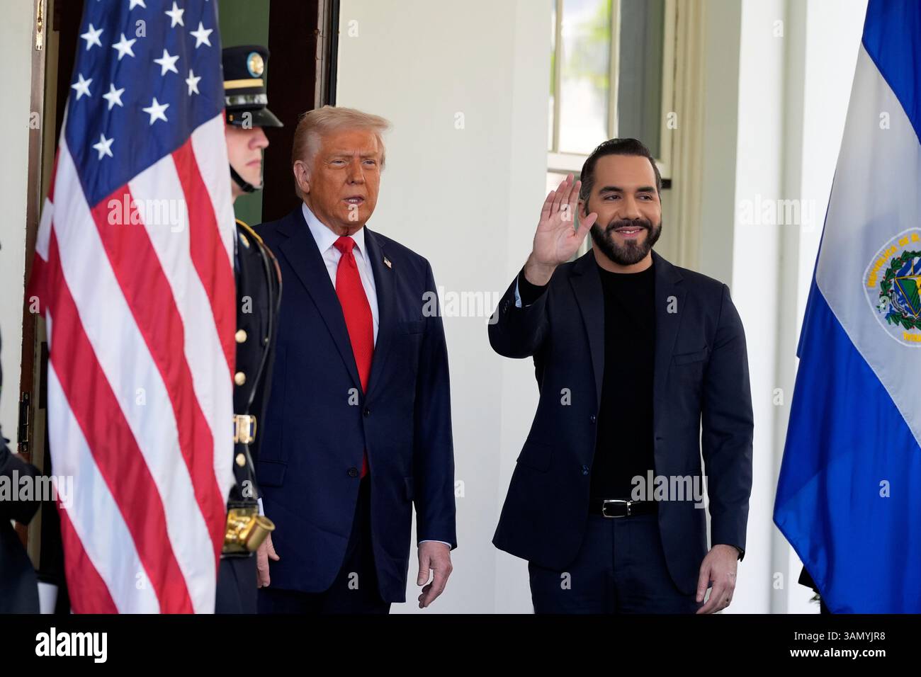 President Donald Trump greets El Salvador's President Nayib Bukele as ...