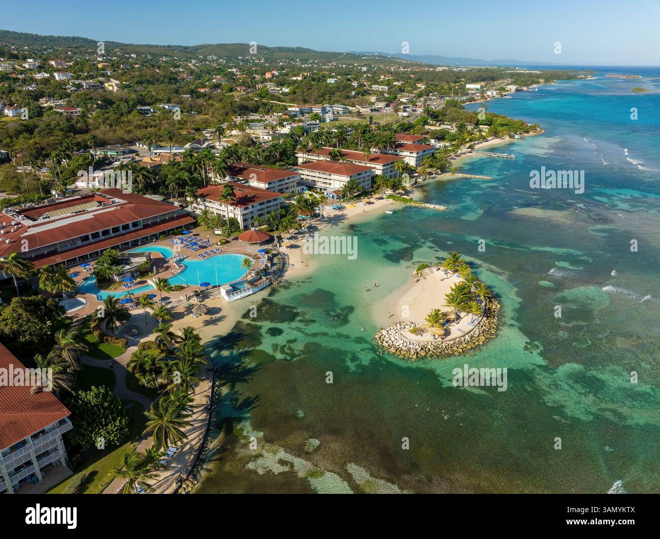 Aerial view of holiday resorts along the coastline in Montego Bay ...