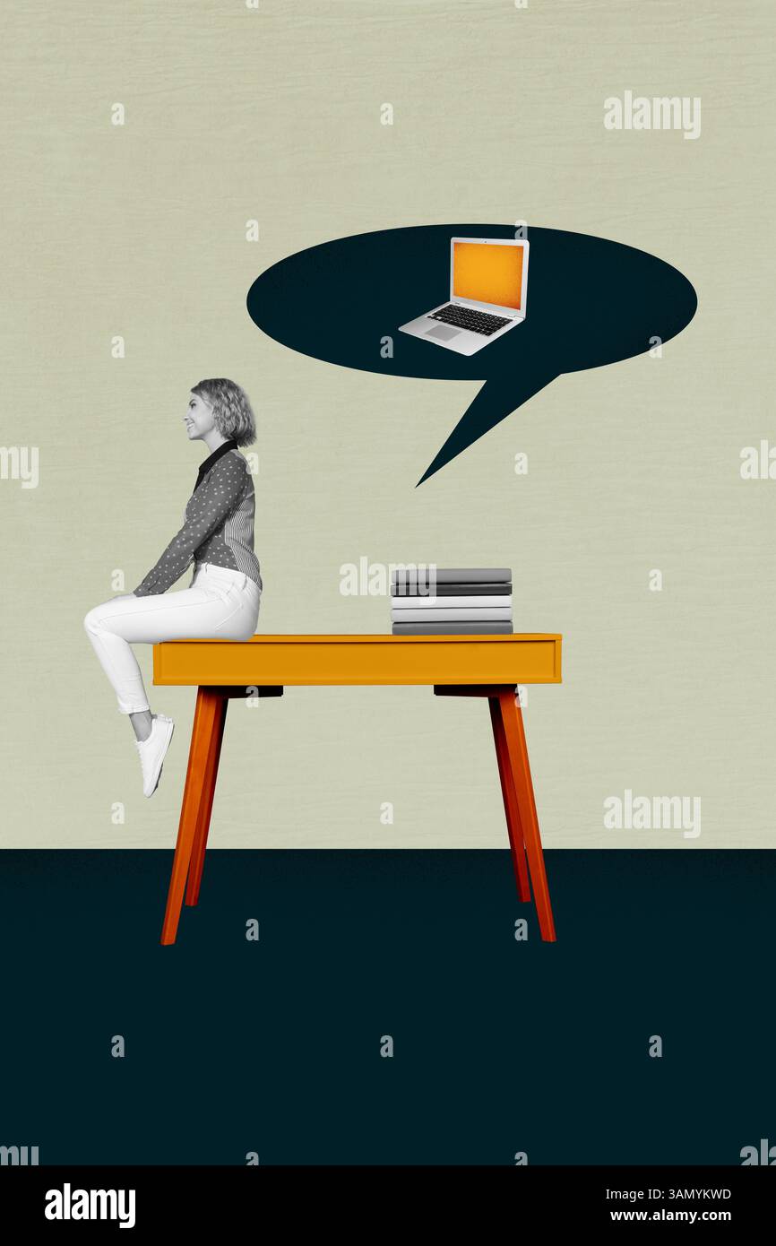 Poster visual collage of person sit table desk with book think mind ...