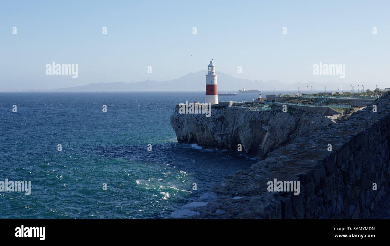 Europa Point Lighthouse stands on a cliff overlooking the Strait of ...