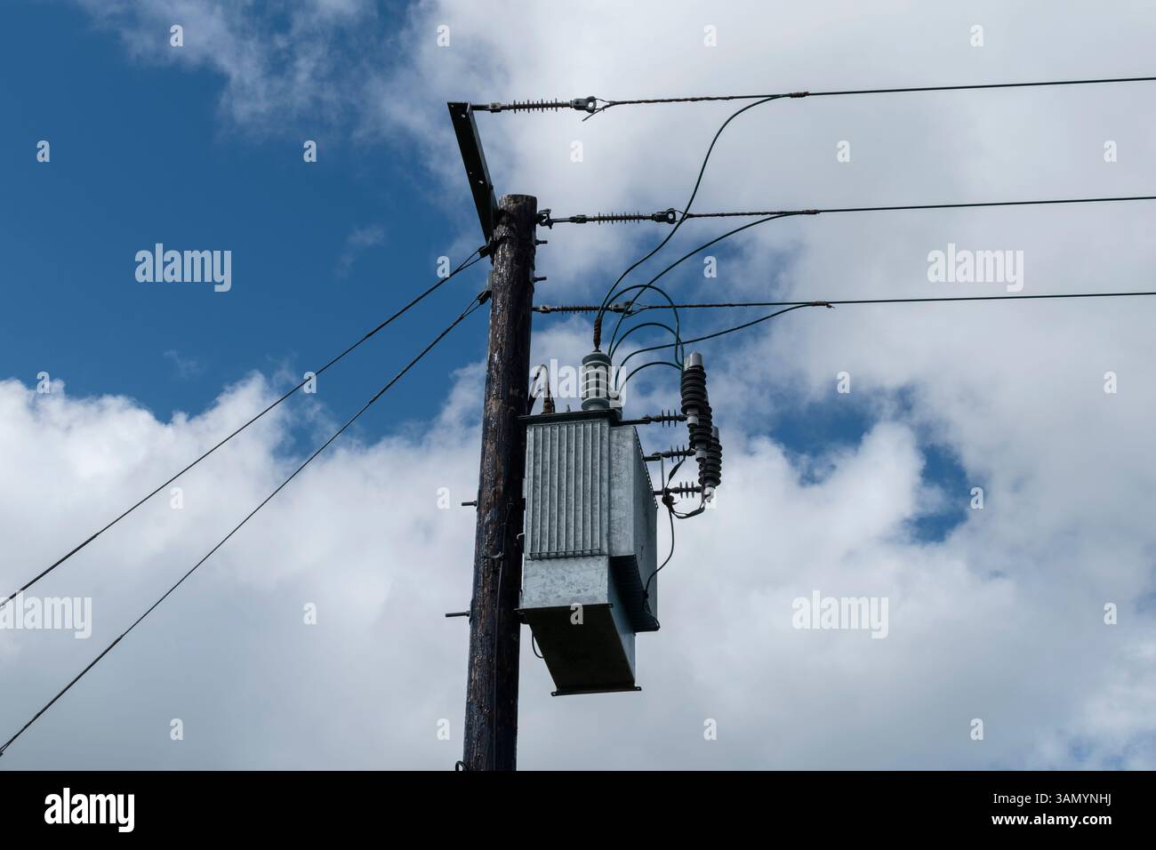 Transformer on concrete column beam; high voltage supply Stock Photo ...