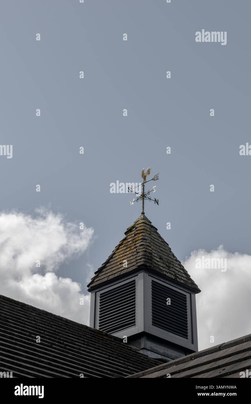Metal weather vane; roof weather vane isolated on clear blue sky Stock ...