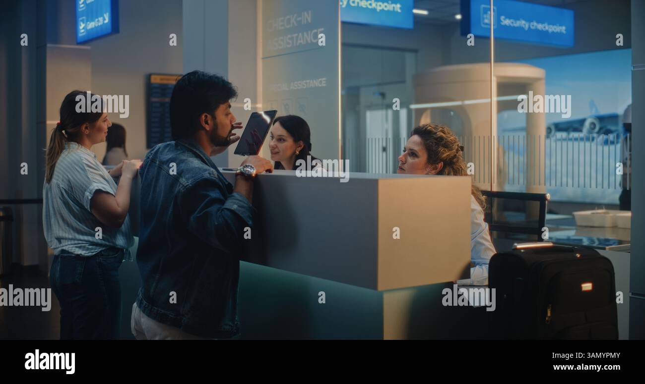 Indian Man Giving Passport and Ticket at Check-in Counter, Placing ...