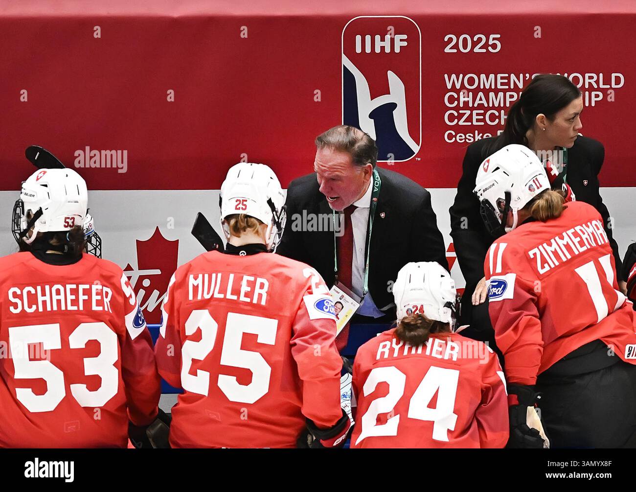 Budweis, Czech Republic. 14th Apr, 2025. Swiss head coach Colin Muller ...