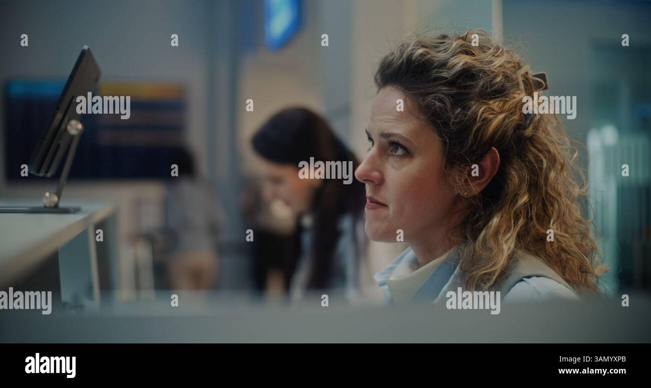 Airport Check-in Counter: Close Up of Female Airline Workers Accepting ...