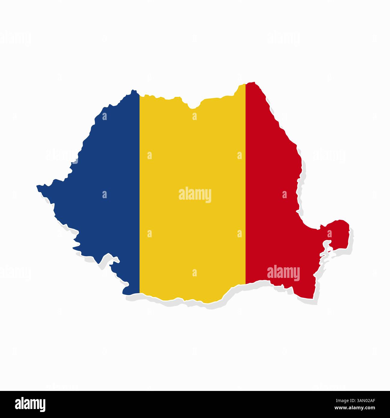 Romania detailed map with the national flag on white background ...