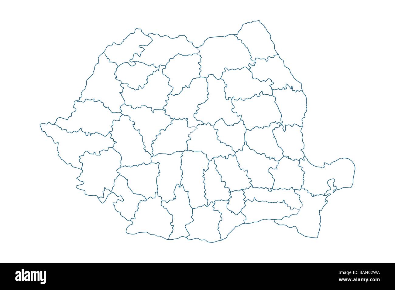 Detailed outline Romania map with counties boundaries on white ...