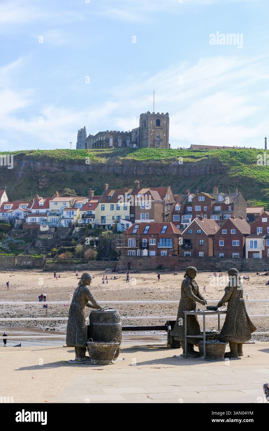 12 April 2025 - Whitby, UK - Whitby Abbey on top of the hill above the ...