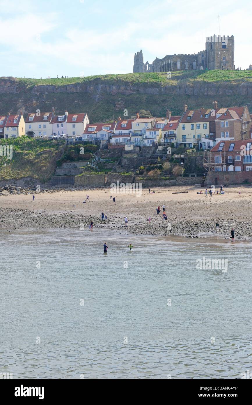 12 April 2025 - Whitby, UK - Whitby Abbey on top of the hill above the ...