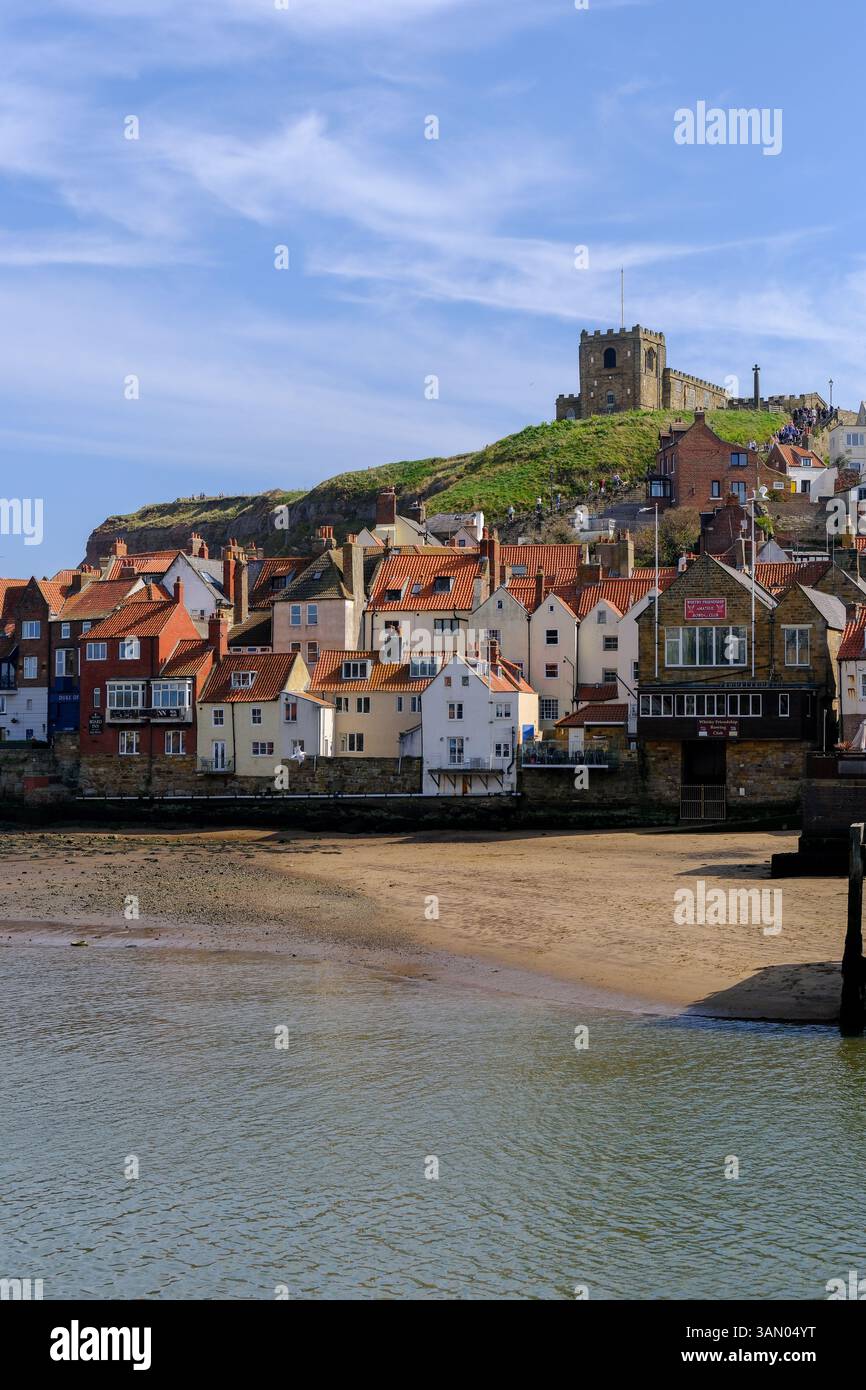 12 April 2025 - Whitby, UK - Whitby Abbey on top of the hill above the ...