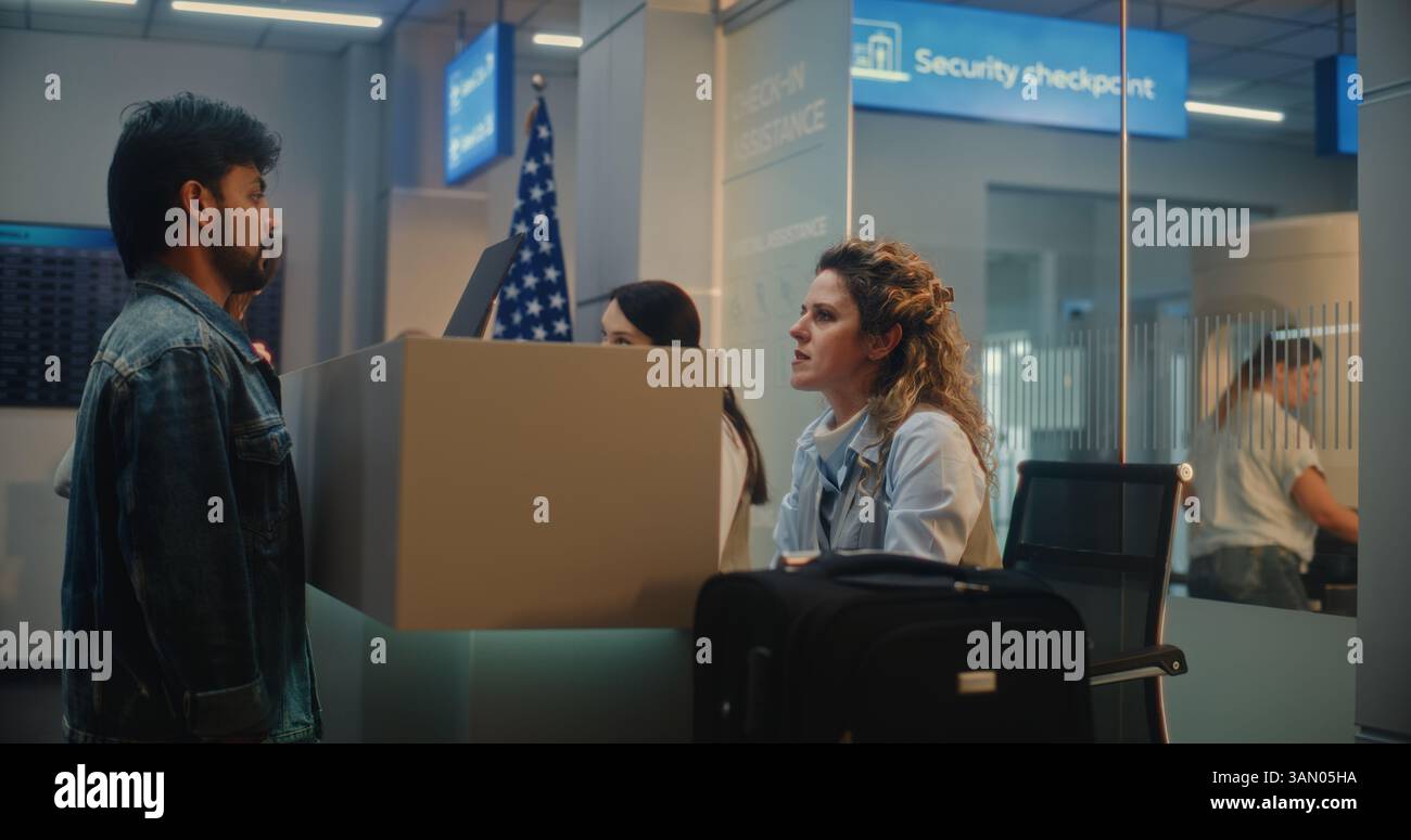 Check-in Counter in Airport Terminal: Indian Man Giving Boarding ...
