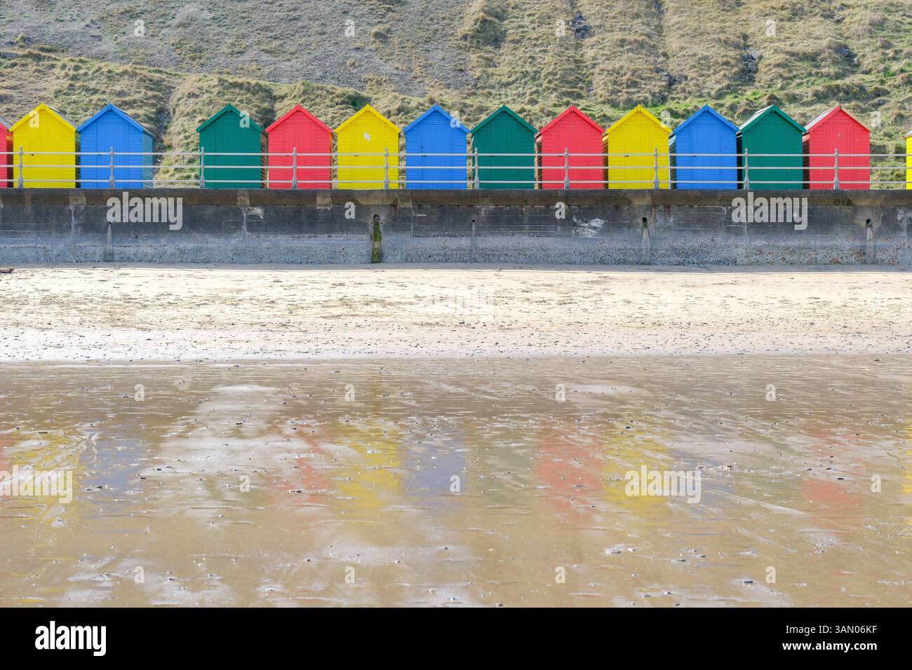 12 April 2025 - Whitby, UK - Beach Huts on the prommenade of Whitby ...